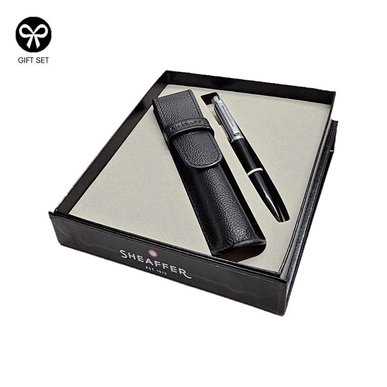 Sheaffer Sentinel Black with Brushed Chrome BP and Leather Pen Pouch S